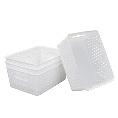 Dehouse White Plastic Woven Storage Baskets, Set of 4