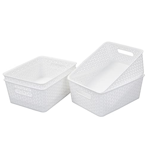 Dehouse White Plastic Woven Storage Baskets, Set of 4