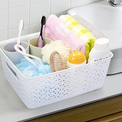 Dehouse White Plastic Woven Storage Baskets, Set of 4