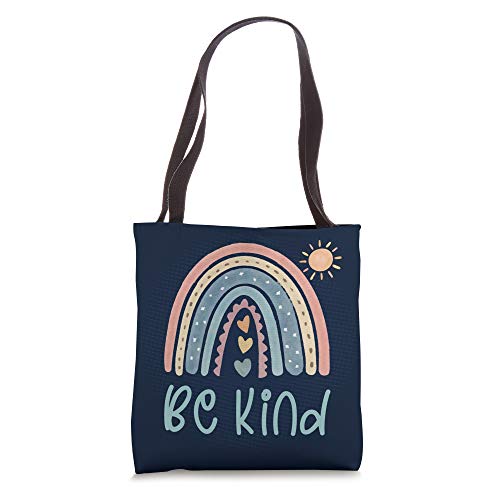 BE KIND Inspiring Quote Positive Vibe Message Boho Rainbow Tote Bag