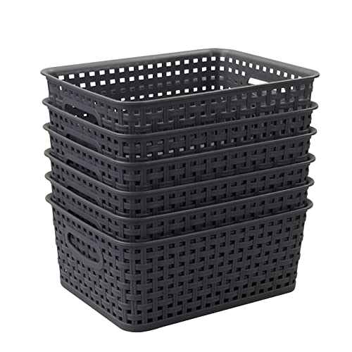 Nesmilers 6 Packs Plastic Woven Storage Baskets, Small Storage Basket Bins