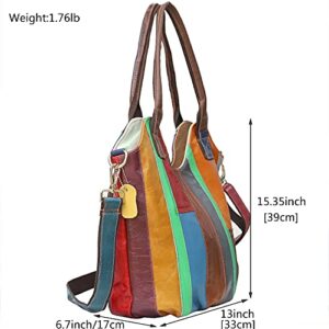 Segater Women Multi-color Handbag Genuine Leather Shoulder Bag Random Stitching Colorful Hobo Tote Satchel Travel Purse