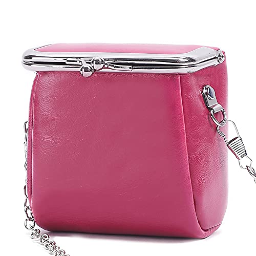 ROUROU Clutch Bag for Women Genuine Leather Wallet Kiss Lock Shoulder Bag Small Crossbody Bag Retro Coin Purse