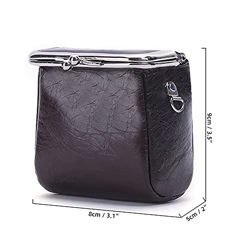 ROUROU Clutch Bag for Women Genuine Leather Wallet Kiss Lock Shoulder Bag Small Crossbody Bag Retro Coin Purse