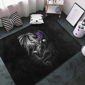 area rug white-cool dragon purple fairy rose black9 non-slip area carpet resist dirt washable floorcover mat for sofa, living room, bedroom, office, dining room