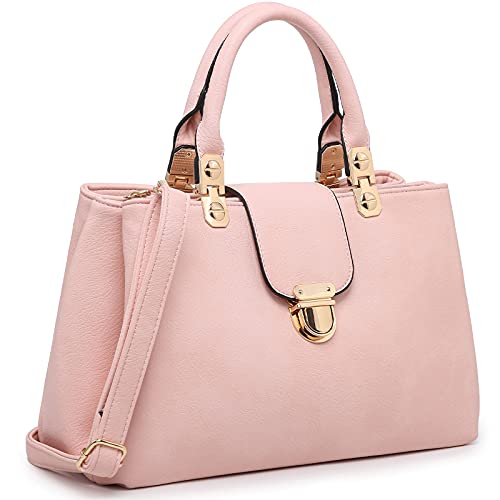 Dasein Women Satchel Handbags Top Handle Purse Medium Tote Bag Vegan Leather Shoulder Bag (Light Pink)