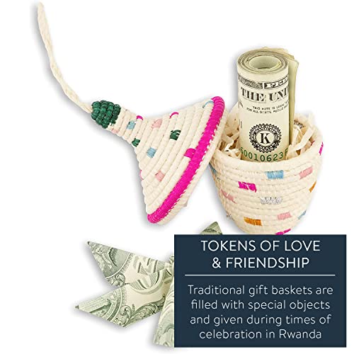 KAZI Small Mini Lidded Friendship Gift Basket Charm, A Token of Love and Friendship, Napkin Ring, Handbag Charm, Babyshower Gift, Made with Sisal, Eco-Friendly (Set of 2 Pink/Multicolored)