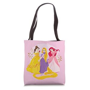 disney princess belle rapunzel ariel pink tote bag