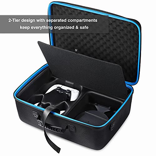 ZENACCE Hard-Shell Travel Case Compatible with PS5, Protective Carrying Case Holds Playstation 5 Console, Wireless DualSense Controllers, Original Base, Cables and Other Accessories