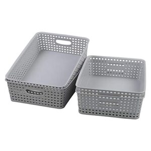 Dehouse Rectangular Plastic Storage Baskets Tray, Grey, Set of 4