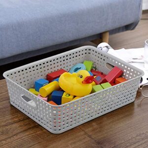 Dehouse Rectangular Plastic Storage Baskets Tray, Grey, Set of 4