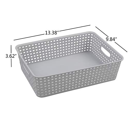 Dehouse Rectangular Plastic Storage Baskets Tray, Grey, Set of 4