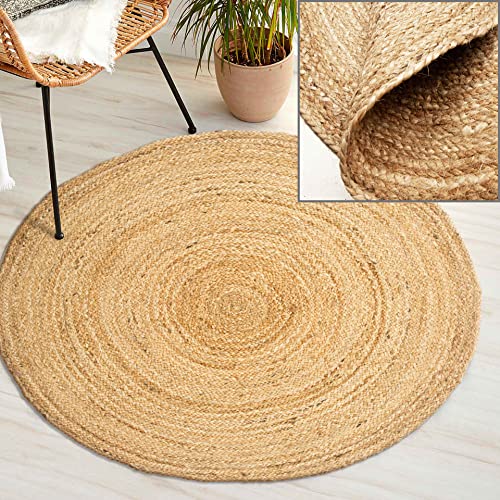 Goroly Home Natural Hand Woven Jute Braided Rug, Decorative Round Braided Reversible Durable Sustainable Jute Round Rug Pad, Shag Rugs for Bedroom, Floor Rug, Kitchen Rug - 48 Inch Round - Natural