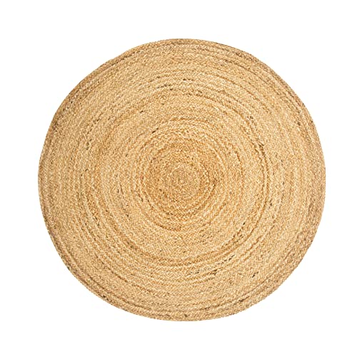 Goroly Home Natural Hand Woven Jute Braided Rug, Decorative Round Braided Reversible Durable Sustainable Jute Round Rug Pad, Shag Rugs for Bedroom, Floor Rug, Kitchen Rug - 48 Inch Round - Natural