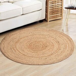 Goroly Home Natural Hand Woven Jute Braided Rug, Decorative Round Braided Reversible Durable Sustainable Jute Round Rug Pad, Shag Rugs for Bedroom, Floor Rug, Kitchen Rug - 48 Inch Round - Natural