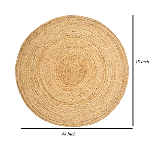 Goroly Home Natural Hand Woven Jute Braided Rug, Decorative Round Braided Reversible Durable Sustainable Jute Round Rug Pad, Shag Rugs for Bedroom, Floor Rug, Kitchen Rug - 48 Inch Round - Natural