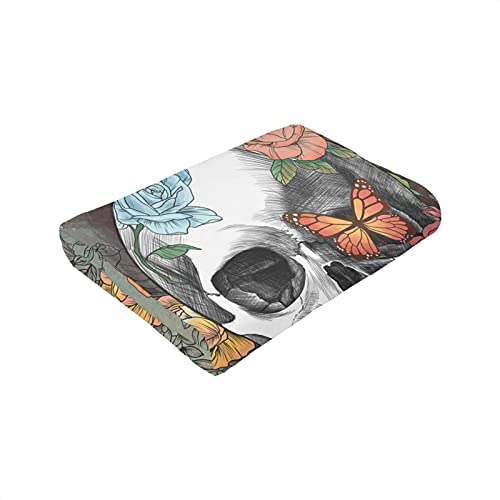 Flower Sugar Skull Throw Blanket Flannel Fleece Bed Blanket Cozy Air Conditioning Blanket Plush Blanket for Bedroom Living Sofa Car 80"x60"