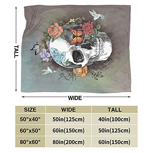 Flower Sugar Skull Throw Blanket Flannel Fleece Bed Blanket Cozy Air Conditioning Blanket Plush Blanket for Bedroom Living Sofa Car 80"x60"