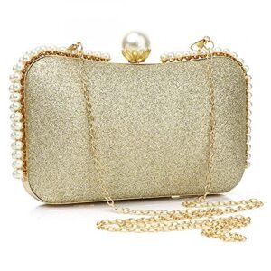 Womens Clutch Pearls Evening Bag Wedding Party Purse and Shoulder Handbag (Black)