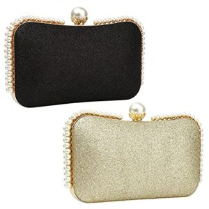 Womens Clutch Pearls Evening Bag Wedding Party Purse and Shoulder Handbag (Black)