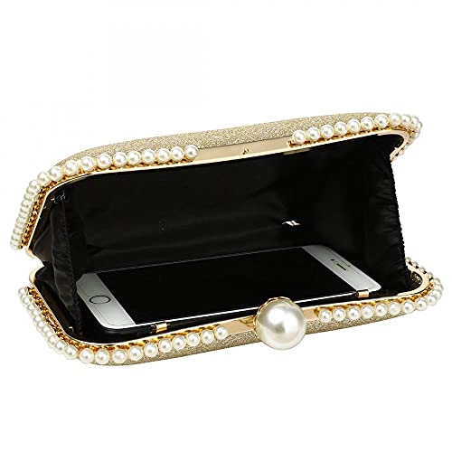 Womens Clutch Pearls Evening Bag Wedding Party Purse and Shoulder Handbag (Black)