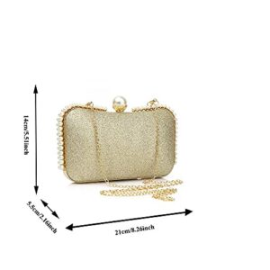 Womens Clutch Pearls Evening Bag Wedding Party Purse and Shoulder Handbag (Black)