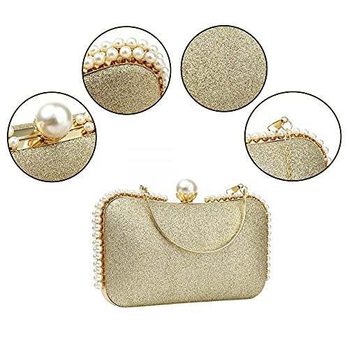 Womens Clutch Pearls Evening Bag Wedding Party Purse and Shoulder Handbag (Black)