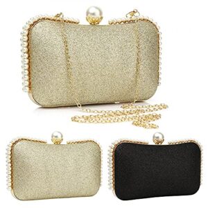 Womens Clutch Pearls Evening Bag Wedding Party Purse and Shoulder Handbag (Black)