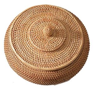 yiwmhe rattan boxes with lid hand-woven multi-purpose wicker tray with durable rattan fiber round 11 inch diameter bread basket (color : coffee color)