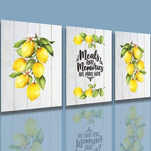 watercolor lemon wall art kitchen lemon prints lemon kitchen decor farmhouse kitchen wall decor meals and memories are made here poster vintage lemon artwork gift (8×10 inch，set of 3，unframed)