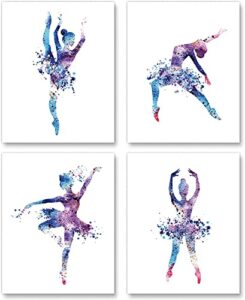 watercolor ballet prints ballerina dancers wall art woman dancing decor girls room women bedroom decor colorful poster classroom decoration elegant gift for girls (8×10 inch，set of 4，unframed)