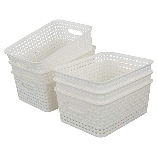 Bringer White Plastic Weave Storage Baskets, 6-Pack, F