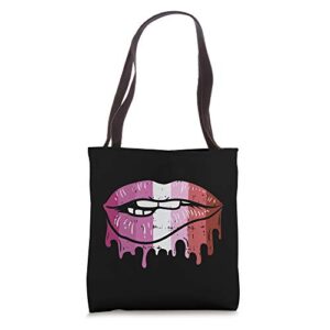 lip bite lesbian color retro dripping art flag gay lgbt gift tote bag