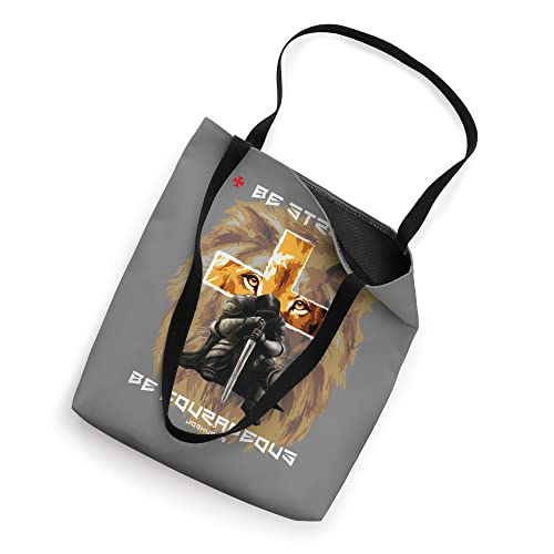 Be Strong Courageous Christian Messages Lion Cross Graphic Tote Bag