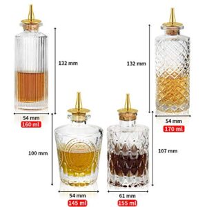 SuproBarware Bitters Bottle 4pcs Glass Dash Bottle Set for Cocktail with Zinc Alloy Dasher Top, Decorative Bottle， for Cocktail and Display (4pcs)