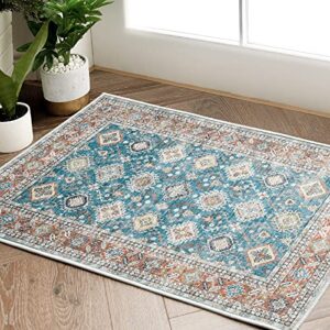 jinchan area rug 2×3 entryway persian rug vintage floor mats indoor kilim rug chenille door mat blue red multi print overdyed boho retro floorcover farmhouse kitchen bathroom living room bedroom