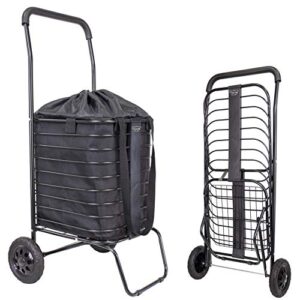 dbest products Cruiser Cart Flex Shopping Bag Cover Grocery Rolling Folding Laundry Basket on Wheels Foldable Utility Trolley Compact Lightweight Collapsible, Black