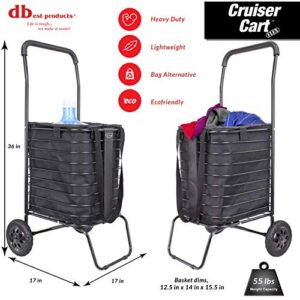 dbest products Cruiser Cart Flex Shopping Bag Cover Grocery Rolling Folding Laundry Basket on Wheels Foldable Utility Trolley Compact Lightweight Collapsible, Black