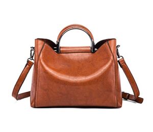 smallbluer women oil wax leather tote hobo shoulder crossbody large capacity simple satchels purse clutches handbags-brown