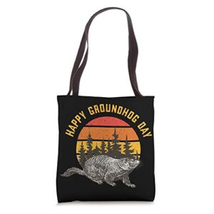 vinatage happy groundhog day funny wood chuck holiday gift tote bag