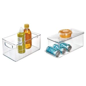 idesign recycled plastic beverage fridge organizer bin with lid – 13.84” x 5.7” x 5.8”, clear plastic & plastic fridge and freezer organizer bin with integrated handles – 10” x 5” x 6”, clear