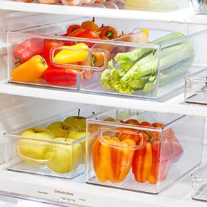 iDesign Recycled Plastic Beverage Fridge Organizer Bin with Lid – 13.84” x 5.7” x 5.8”, Clear Plastic & Plastic Fridge and Freezer Organizer Bin with Integrated Handles – 10” x 5” x 6”, Clear