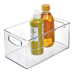 iDesign Recycled Plastic Beverage Fridge Organizer Bin with Lid – 13.84” x 5.7” x 5.8”, Clear Plastic & Plastic Fridge and Freezer Organizer Bin with Integrated Handles – 10” x 5” x 6”, Clear