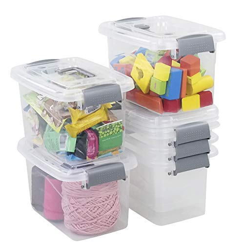 Saedy 5 Quart Latching Box, Great Funtionality Plastic Storage Bin with Lid (6 Packs)