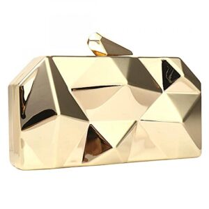 women geometric lattice pattern metal evening bag party wedding bridal prom purse crossbody bag with chain (gold)