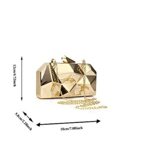 Women Geometric Lattice Pattern Metal Evening Bag Party Wedding Bridal Prom Purse Crossbody Bag with Chain (Gold)