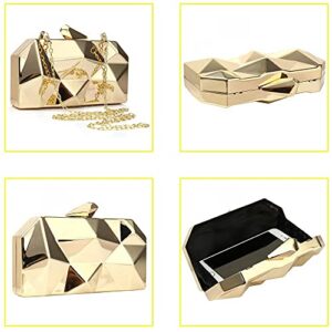 Women Geometric Lattice Pattern Metal Evening Bag Party Wedding Bridal Prom Purse Crossbody Bag with Chain (Gold)