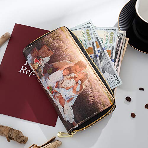 Lovejewelry Personalized Wallets for Women Photo Engraved PU Leather Trifold Wallet Credit Card Clutch Long Wallet for Girlfriend Mom Mother’s Day (2 Photo Wallets)