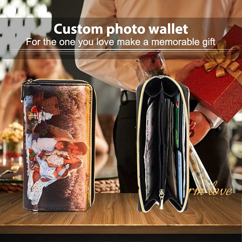 Lovejewelry Personalized Wallets for Women Photo Engraved PU Leather Trifold Wallet Credit Card Clutch Long Wallet for Girlfriend Mom Mother’s Day (2 Photo Wallets)