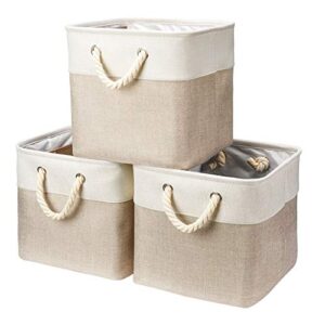 robuy 3 pack storage cube bins collapsible sturdy cationic fabric storage basket with cotton rope handle for organizing shelf nurery home colset 13x13x13 inch